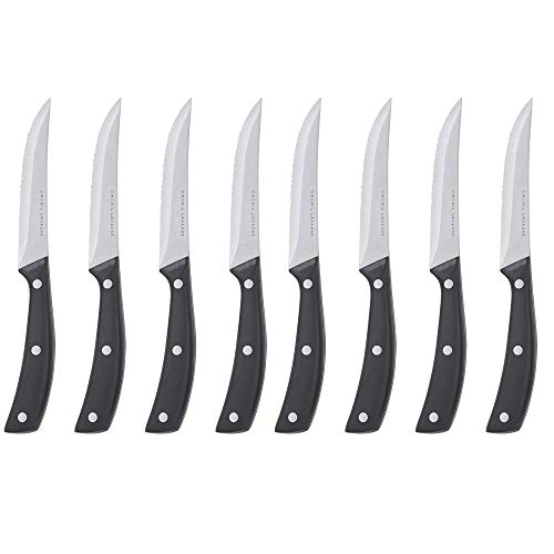 Emeril Lagasse Steak Knife Set of 8, 4.5” Stainless Steel Serrated Blades, Premium Kitchen Steak Knife Set with Black Handles