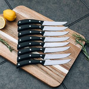 Emeril Lagasse Steak Knife Set of 8, 4.5” Stainless Steel Serrated Blades, Premium Kitchen Steak Knife Set with Black Handles