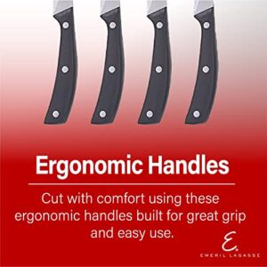 Emeril Lagasse Steak Knife Set of 8, 4.5” Stainless Steel Serrated Blades, Premium Kitchen Steak Knife Set with Black Handles