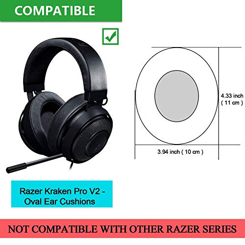 Kraken Pro V2 Ear Pads, Oval Replacement Headphones Ear Cushions Protein Leather Memory Foam Earpads Cover Earmuffs Repair Parts for Razer Kraken Pro 7.1 V2 Gaming Headset Easy Installation - Green