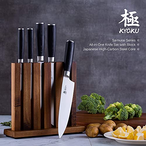 Kyoku Samurai Series 5-Knife Set with Block + 10.5" Yanagiba Knife Japanese Sushi Sashimi Knives - Japanese High Carbon Steel