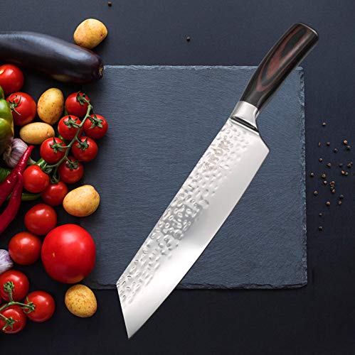 Kitory Kiritsuke Chef Knife 8" Japanese Knife for Smoothly cutting Multi-Use Kitchen Knife for Cutting Meat and Vegetables - Ergonomic PakkaWood Handle - Exquisite Hammered Finish Non-Slip Texture