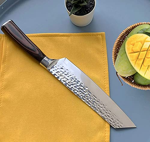 Kitory Kiritsuke Chef Knife 8" Japanese Knife for Smoothly cutting Multi-Use Kitchen Knife for Cutting Meat and Vegetables - Ergonomic PakkaWood Handle - Exquisite Hammered Finish Non-Slip Texture