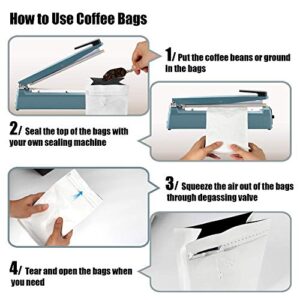 50 Pieces 4 Ounce White Kraft Paper Coffee Bags, Stand Up Coffee Pouches with One Way Degassing Valve and Reusable Side Zipper (Pull Tab to Open) Flat Bottom - Stand Up Well (4oz, 0.25lb, 100gram)