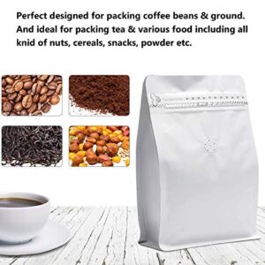 50 Pieces 4 Ounce White Kraft Paper Coffee Bags, Stand Up Coffee Pouches with One Way Degassing Valve and Reusable Side Zipper (Pull Tab to Open) Flat Bottom - Stand Up Well (4oz, 0.25lb, 100gram)