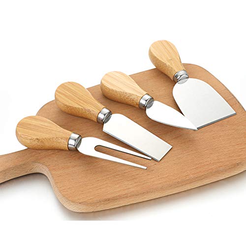 Cheese Knife Set,4 Pieces Stainless Steel Cheese Knives for Charcuterie Board,Charcuterie Knife Spreader Fork Set with Bamboo Wood Handle,Cheese Utensils Tools Set with Cutter Slicer Shaver