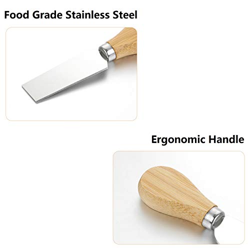 Cheese Knife Set,4 Pieces Stainless Steel Cheese Knives for Charcuterie Board,Charcuterie Knife Spreader Fork Set with Bamboo Wood Handle,Cheese Utensils Tools Set with Cutter Slicer Shaver