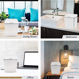 FEBHBRQ Touchless Mini Countertop Trash Can, Automatic Small Garbage Can for Office Desktop/Bedside Table/Coffee Bar/Bathroom Vanity, Cute Sensor/Electric Wastebasket with Lid for Kids, White-1.5 Gal