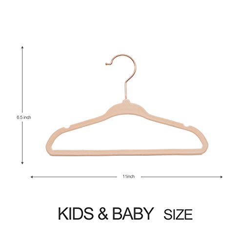 BBFISH Kids Velvet Hangers with Rose Gold Hooks, 50 Pack 11" Children Hangers Ultra Thin Non Slip Clothes Racks with 7 Pcs Baby Clothing Dividers (Ivory)