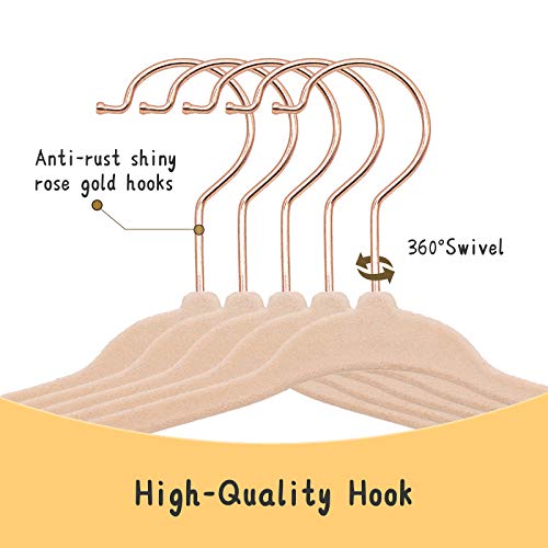 BBFISH Kids Velvet Hangers with Rose Gold Hooks, 50 Pack 11" Children Hangers Ultra Thin Non Slip Clothes Racks with 7 Pcs Baby Clothing Dividers (Ivory)