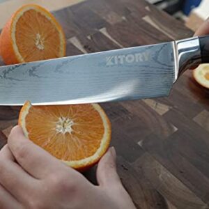 Kitory Kiritsuke Chef Knife 8" - Japanese Traditional Kitchen Knives for slicing meats and Vegetables - Ergonomic PakkaWood Handle - Laser Etched Waved Pattern