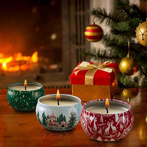 PEILIN Christmas Scented Candles Soy Wax Tin Candles, Natural Fragrance Candles for Stress Relief and Aromatherapy Candles Set of 12