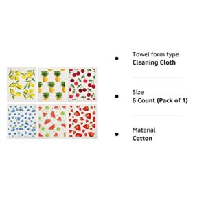 Mixed Fruit Swedish Kitchen Dishcloths Reusable Dish Towels Absorbent and Fast Dry Cleaning Cloths for Kitchen Blueberry Cherry Strawberry Lemon Pineapple Watermelon Cleaning Wipes (6 Pieces)