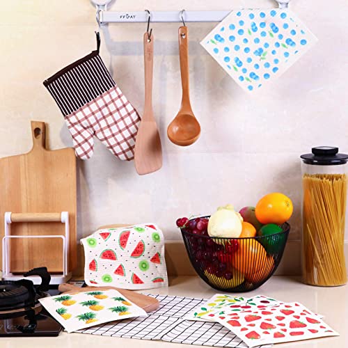 Mixed Fruit Swedish Kitchen Dishcloths Reusable Dish Towels Absorbent and Fast Dry Cleaning Cloths for Kitchen Blueberry Cherry Strawberry Lemon Pineapple Watermelon Cleaning Wipes (6 Pieces)