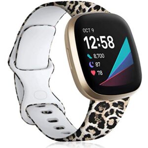 maledan compatible with fitbit sense & fitbit versa 3 bands women girls, stylish flower printed strap replacement for fitbit versa 3/versa 4/sense 2/sense smart watch accessories, small leopard