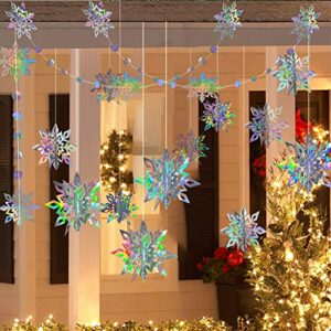 3D Iridescent Snowflake Decorations Holographic Snow Flakes Garland Winter Wonderland Frozen Theme Party Hanging Streamer Backdrop Decor Banner Christmas New Year Baby Shower Birthday Party Supplies