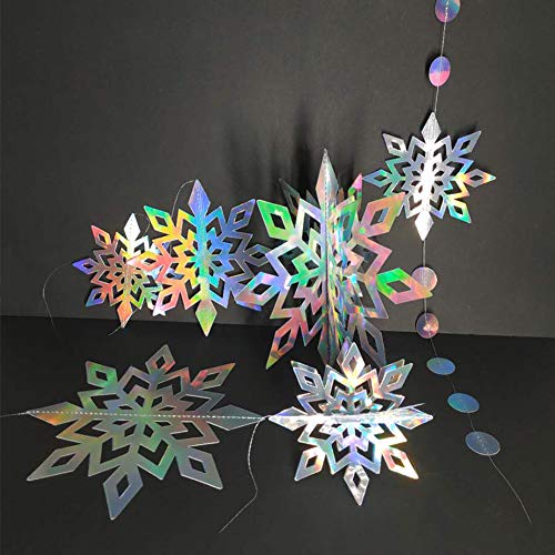 3D Iridescent Snowflake Decorations Holographic Snow Flakes Garland Winter Wonderland Frozen Theme Party Hanging Streamer Backdrop Decor Banner Christmas New Year Baby Shower Birthday Party Supplies