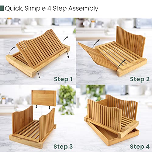 Pristine Bamboo Bamboo Bread Slicer for Homemade Bread Loaf – 3 Thickness Size – Foldable Compact Chopping Cutting Board with Crumb Tray – Ideal for Homemade Bread, Cake, Bagels