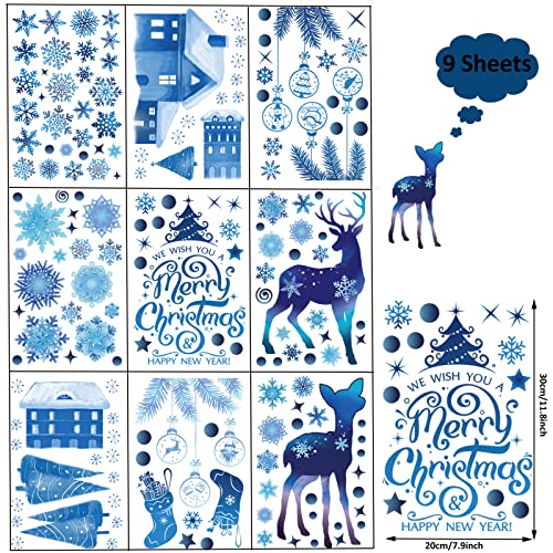 DmHirmg Christmas Window Clings,Christmas Snowflakes Window Clings Decals, Christmas Window Stickers Snowflake Window Clings Decals for Christmas Decorations(9 Pack)