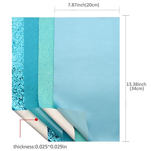 David accessories 8pcs/Set 7.7" x 12.9" (20 cm x 33 cm) Blue Color Series Faux Leather Sheets Glitter Mixed Synthetic Leather Sheets Bundles for Leather Earrings Bows Making (Blue)