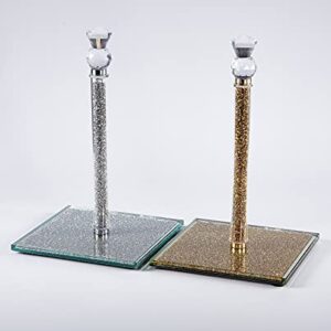 BANQLE Upright Paper Towel Holders, Glam Crystal Kitchen Countertop Decor, Standup Glass Glitter Sparkle Paper Towel Holder, Kitchen Decoration Silver