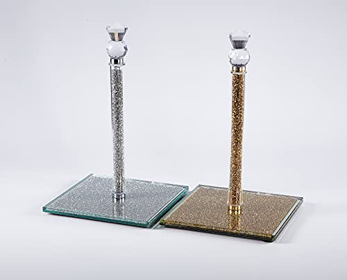 BANQLE Upright Paper Towel Holders, Glam Crystal Kitchen Countertop Decor, Standup Glass Glitter Sparkle Paper Towel Holder, Kitchen Decoration Silver