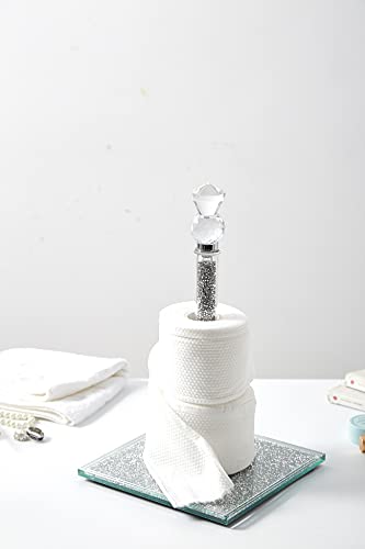 BANQLE Upright Paper Towel Holders, Glam Crystal Kitchen Countertop Decor, Standup Glass Glitter Sparkle Paper Towel Holder, Kitchen Decoration Silver