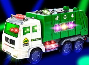 toysery bump n go garbage truck toy – friction powered dump truck with 4d lights and sounds, waste recycling management toys, fun gifts for boys, toddlers