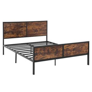 vasagle queen size metal bed frame with headboard, footboard, no box spring needed, platform bed, under-bed storage, industrial style, rustic brown and black urmb001b01