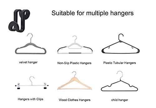 Kclongvs 60 Pcs Clothes Hanger Connector Hooks, Mini Cascading Hanger Hooks for Velvet Huggable Hangers, Wooden Hangers, Heavy Duty Space Saving for Closet (Black,60)