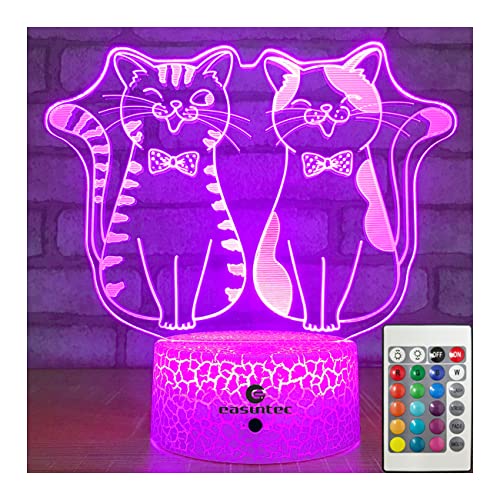 easuntec Cat Gifts for Cat Lovers Cat Lamp with Remote & Smart Touch 7 Colors + 16 Colors Changing Dimmable Cat Gifts 4 5 6 7 8 Year Old Girl Gifts (2Cat 16WT)