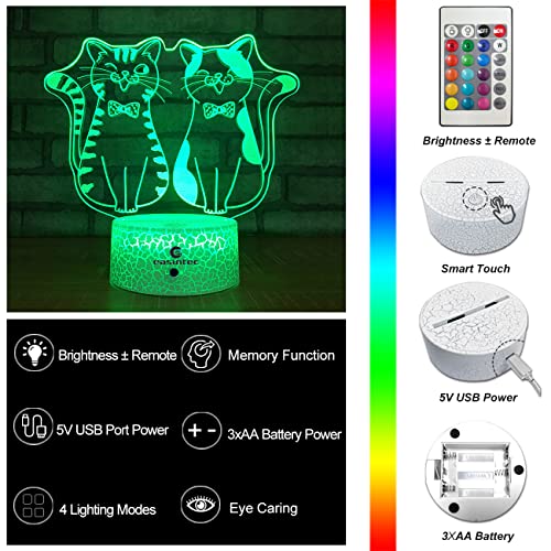 easuntec Cat Gifts for Cat Lovers Cat Lamp with Remote & Smart Touch 7 Colors + 16 Colors Changing Dimmable Cat Gifts 4 5 6 7 8 Year Old Girl Gifts (2Cat 16WT)