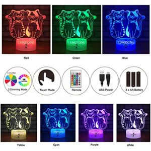 easuntec Cat Gifts for Cat Lovers Cat Lamp with Remote & Smart Touch 7 Colors + 16 Colors Changing Dimmable Cat Gifts 4 5 6 7 8 Year Old Girl Gifts (2Cat 16WT)