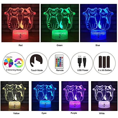 easuntec Cat Gifts for Cat Lovers Cat Lamp with Remote & Smart Touch 7 Colors + 16 Colors Changing Dimmable Cat Gifts 4 5 6 7 8 Year Old Girl Gifts (2Cat 16WT)