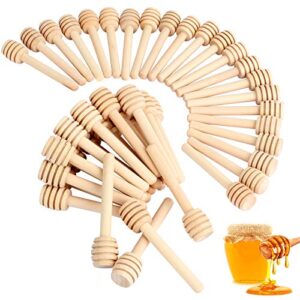 51 pcs honey dipper, 3 inch mini wooden honeycomb sticks, small honey stirrer stick, honey sticks for honey jar dispense drizzle honey and wedding party favors gift