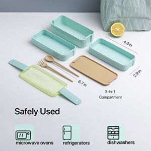 Bento Box Japanese Lunch Box Kit (11 PCS) 3-In-1 Compartment, Leak-proof Bento Lunch Box Meal Prep Containers with Utensils, Bento Boxes for Adults/Kids (Green)