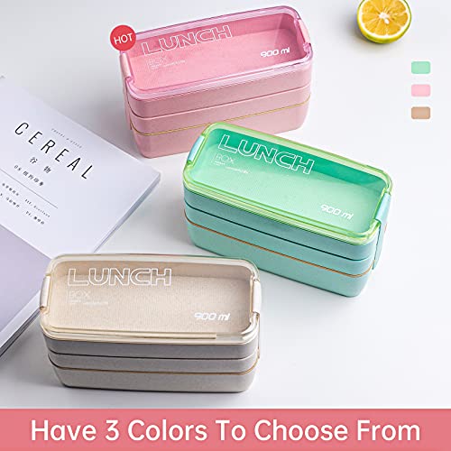 Bento Box Japanese Lunch Box Kit (11 PCS) 3-In-1 Compartment, Leak-proof Bento Lunch Box Meal Prep Containers with Utensils, Bento Boxes for Adults/Kids (Green)