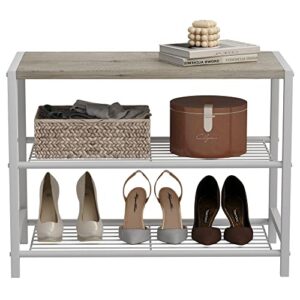 HOMEFORT 3-Tier Shoe Rack, Shoe Storage Shelf, Industrial Shoe Tower, Narrow Shoe Organizer for Closet Entryway, Small Shoe Rack Table with Durable Metal Shelves, White Oak