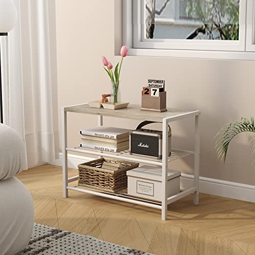 HOMEFORT 3-Tier Shoe Rack, Shoe Storage Shelf, Industrial Shoe Tower, Narrow Shoe Organizer for Closet Entryway, Small Shoe Rack Table with Durable Metal Shelves, White Oak