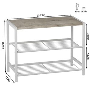 HOMEFORT 3-Tier Shoe Rack, Shoe Storage Shelf, Industrial Shoe Tower, Narrow Shoe Organizer for Closet Entryway, Small Shoe Rack Table with Durable Metal Shelves, White Oak