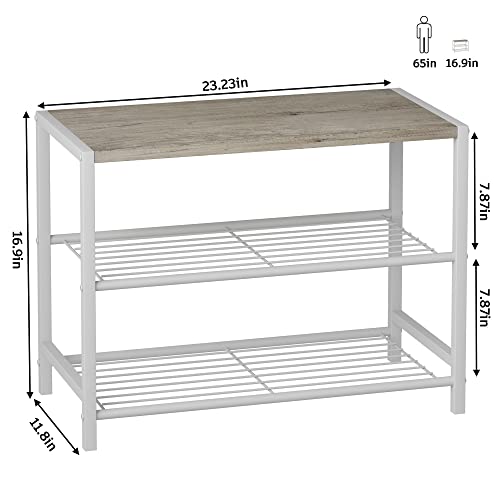 HOMEFORT 3-Tier Shoe Rack, Shoe Storage Shelf, Industrial Shoe Tower, Narrow Shoe Organizer for Closet Entryway, Small Shoe Rack Table with Durable Metal Shelves, White Oak