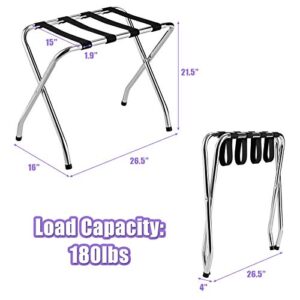 Tangkula Chrome Luggage Rack for Guest Room, No Assembly Required, Folding Metal Suitcase Stand with Nylon Belts, for Home Bedroom Guest Room Hotel, Luggage Rack, Silver (1)