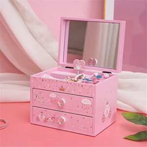 Cokosing jewelry box for girls music boxes for girls kids jewelry box girls jewelry box with 2 Pull Out Drawers, Fairy Princess and Castle Design,Deliver a shiny crown,Upgraded music box.