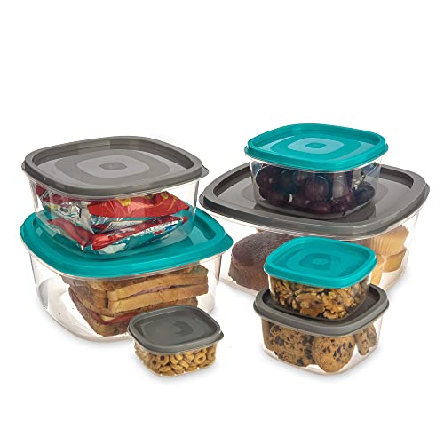 LIVIVO 7pc Stacking Food Storage Containers Set with Fitted Colourful Lids for Freshness, Space-Saving Tubs for Organising Cereals, Pasta, Rice and Other Dry Goods, Craft Materials etc