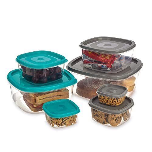 LIVIVO 7pc Stacking Food Storage Containers Set with Fitted Colourful Lids for Freshness, Space-Saving Tubs for Organising Cereals, Pasta, Rice and Other Dry Goods, Craft Materials etc