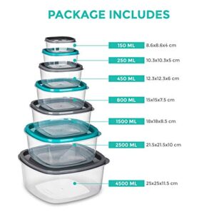 LIVIVO 7pc Stacking Food Storage Containers Set with Fitted Colourful Lids for Freshness, Space-Saving Tubs for Organising Cereals, Pasta, Rice and Other Dry Goods, Craft Materials etc