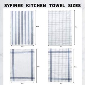 Syfinee 16 pcs - Kitchen Dish Towels, 100% Cotton Bulk Economy Wholesale Tea Towels & Bar Towels, White & Blue Dish Towels