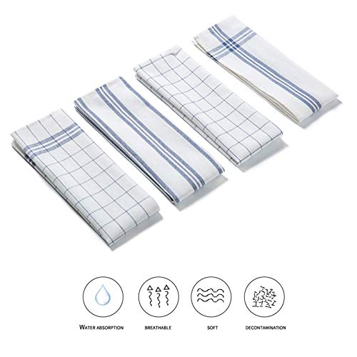 Syfinee 16 pcs - Kitchen Dish Towels, 100% Cotton Bulk Economy Wholesale Tea Towels & Bar Towels, White & Blue Dish Towels