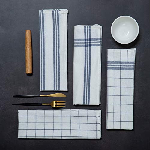 Syfinee 16 pcs - Kitchen Dish Towels, 100% Cotton Bulk Economy Wholesale Tea Towels & Bar Towels, White & Blue Dish Towels