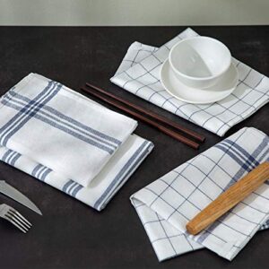 Syfinee 16 pcs - Kitchen Dish Towels, 100% Cotton Bulk Economy Wholesale Tea Towels & Bar Towels, White & Blue Dish Towels